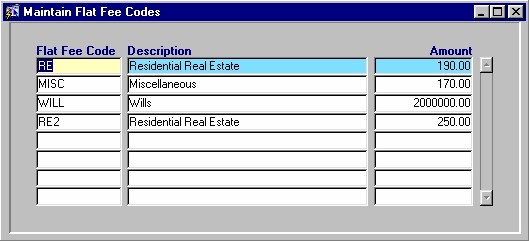 Maintain Flat Fee Codes